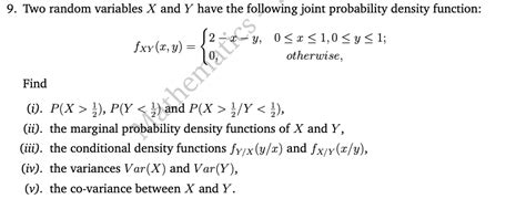 Solved 9 Two Random Variables X And Y Have The Following