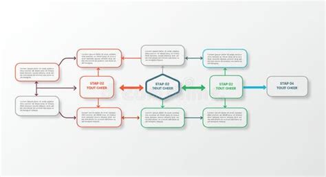 Flowchart With Interconnected Hexagonal And Rectangular Nodes On A White Stock Illustration
