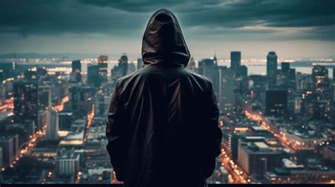premium photo a hacker in a hooded jacket standing in front of a