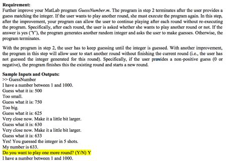 Solved I Had To Write A Matlab Program Guessing A Number Chegg