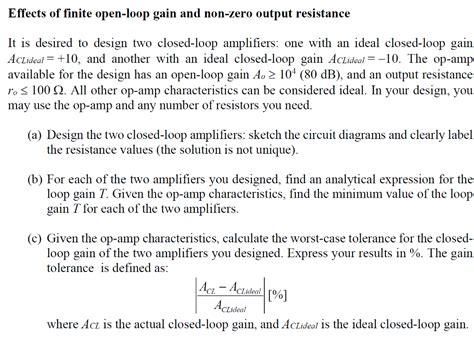 Effects Of Finite Open Loop Gain And Non Zero Output
