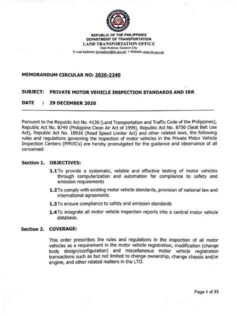 Lto Memo 2020 2240 Pmvis Standards And Irr 12 29 20 Pdf