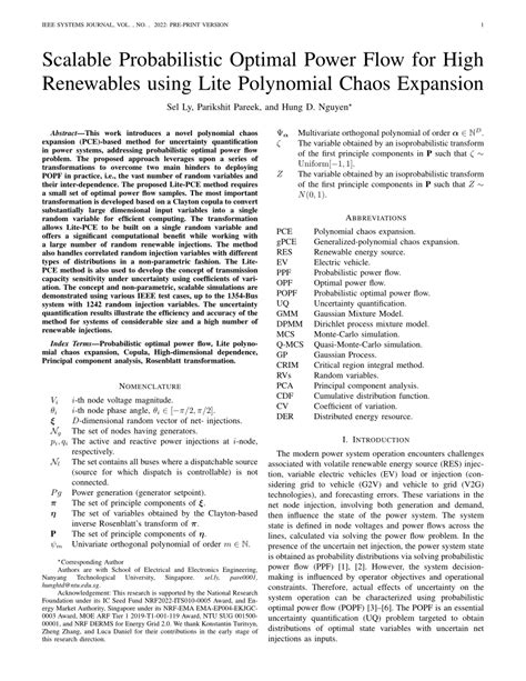 PDF Scalable Probabilistic Optimal Power Flow For High Renewables Using Lite Polynomial Chaos