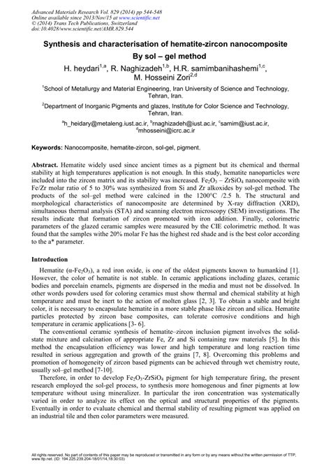 Pdf Synthesis And Characterisation Of Hematite Zircon Nanocomposite By Sol Gel Method