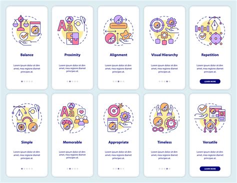 Design Principles Onboarding Mobile App Screen Set Visual Content Walkthrough 5 Steps Graphic
