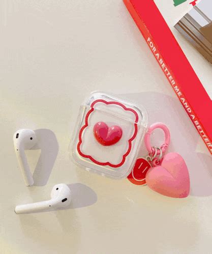 에어팟 하트 파츠 물결 테두리 투명 심플 핑크 레드 유니크 하이틴 키치 힙 스마일 키링 귀여운 우정 친구 생일 선물 애플 이어폰 케이스 에어팟케이스 1세대 2세대 프로 3