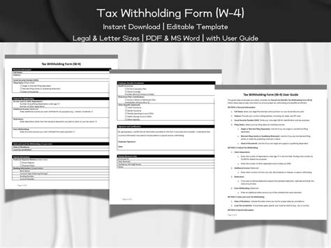 Tax Withholding Form W 4 Editable And Printable Template Employee