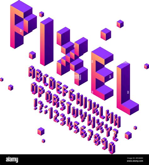Isometric pixel art font. Arcade game fonts alphabet, retro gaming cubic typographic lettering ...