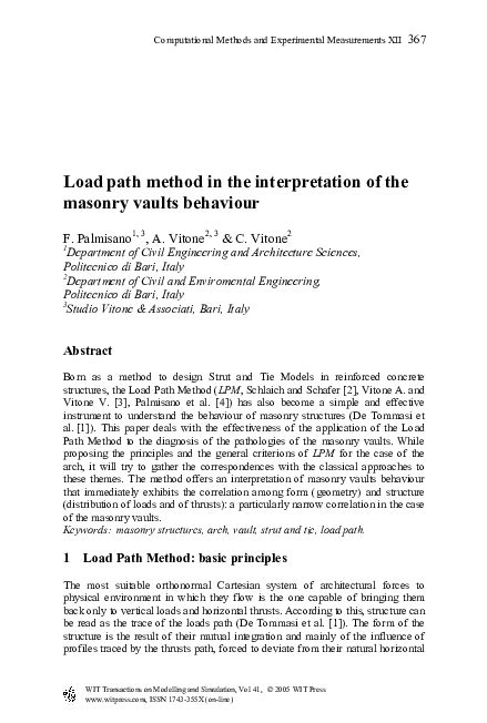 Pdf Load Path Method In The Interpretation Of Themasonry Vaults Behaviour