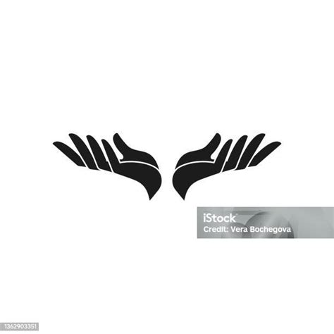우아한 여성 손 두 손 손바닥 흰색 배경에 고립 된 검은 실루엣 플랫 벡터 최소한의 디자인 Eps 10 개념 운반 홀드 인상 소중히 배려 소중히 쇼 시연 인상 손에 대한