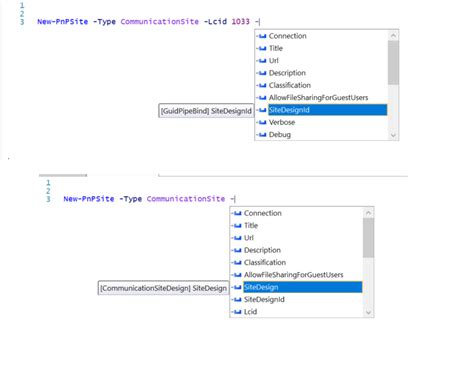new pnpsite missing parameters after using parameter lcid or parameter