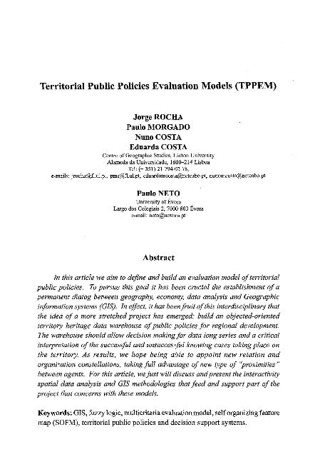 Pdf Territorial Public Policies Evaluation Models Tppem Nuno Marques Da Costa