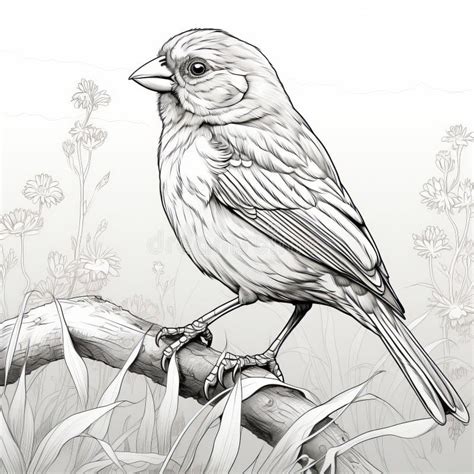 Realistic Bird Drawing On Branch With Detailed Renderings And Soft