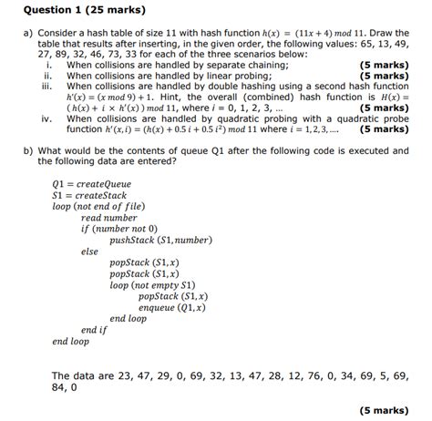 Solved A Consider A Hash Table Of Size With Hash Chegg Com