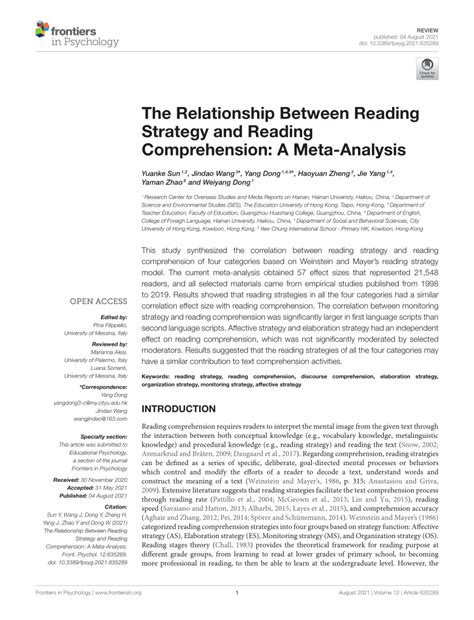 Pdf The Relationship Between Reading Strategy And Reading Comprehension A Meta Analysis