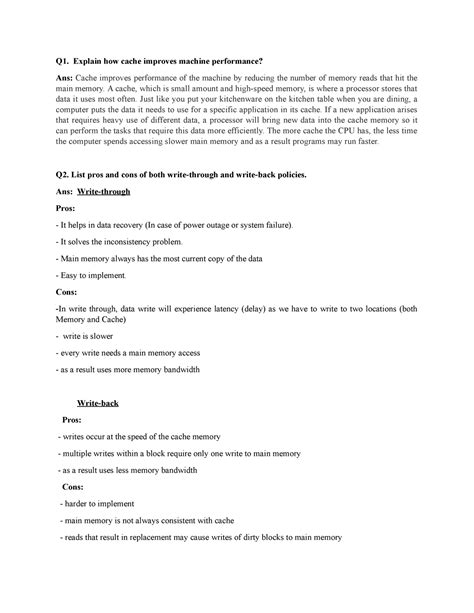 HW6 Solution Computer Architecture Q1 Explain How Cache Improves Machine Performance Ans