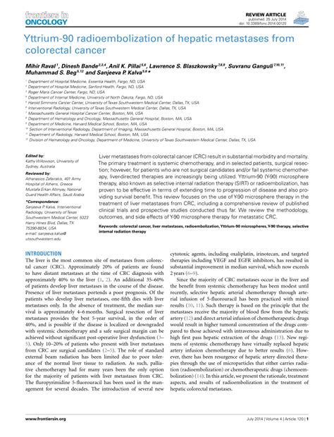 Pdf Yttrium 90 Radioembolization Of Hepatic Metastases From Colorectal Cancer