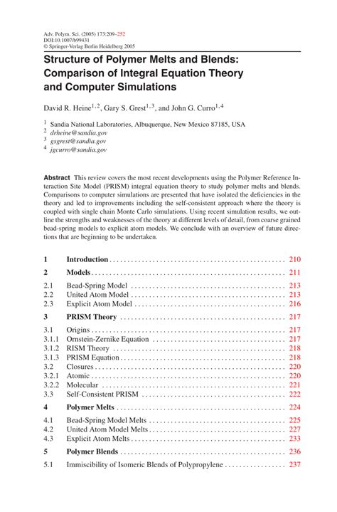 Pdf Structure Of Polymer Melts And Blends Comparison Of Integral Equation Theory And Computer