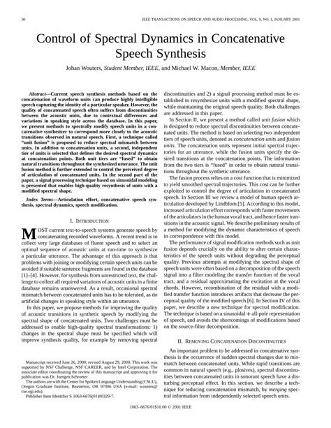 pdf control of spectral dynamics in concatenative speech synthesis