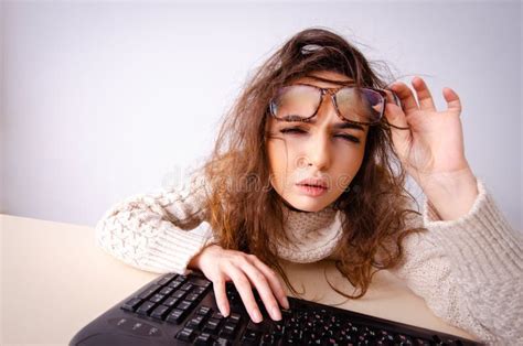 The Funny Nerd Girl Working On Computer Stock Photo Image Of Hack Internet 143958934