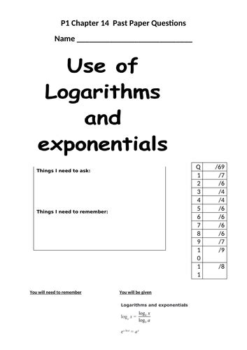 Pure 1 Logs And Exponential Functions Teaching Resources