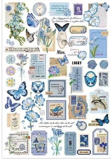 Blue Aesthetic Stickers Printable Vintage