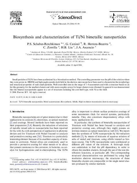 Pdf Biosynthesis And Characterization Of Tini Bimetallic Nanoparticles