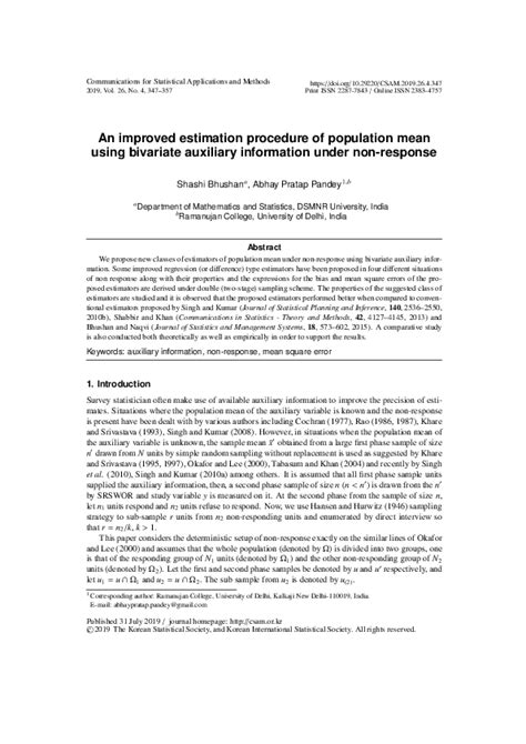 Pdf An Improved Estimation Procedure Of Population Mean Using Bivariate Auxiliary Information
