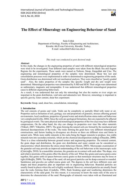 Pdf The Effect Of Mineralogy On Engineering Behaviour Of Sand
