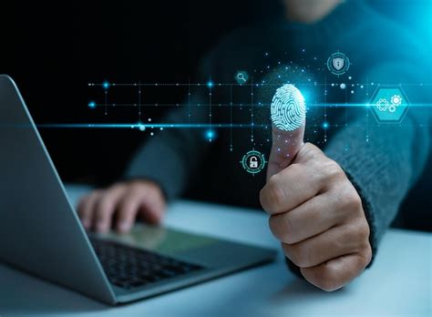 Premium Photo Businessman Scan Fingerprint Biometric Identity And Approval Secure Access Granted