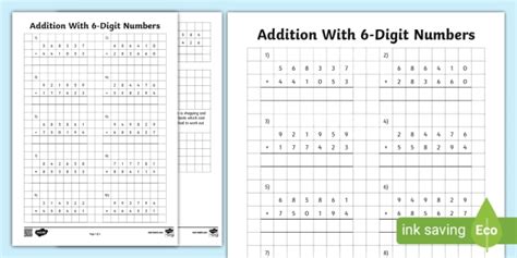 addition with 6 digit numbers worksheet worksheet twinkl