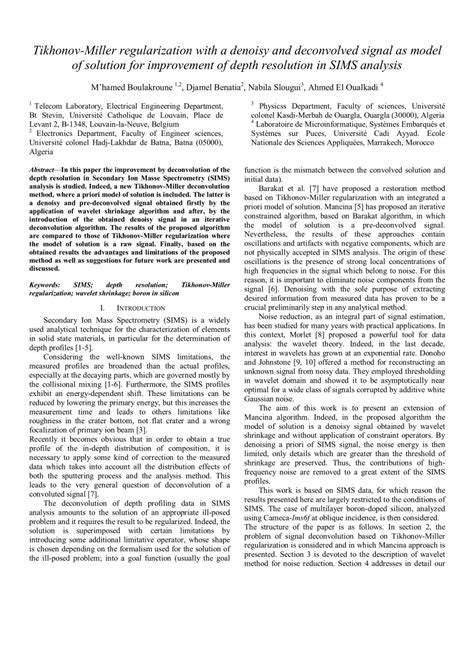 Pdf Tikhonov Miller Regularization With A Denoisy And Deconvolved Signal As Model Of Solution