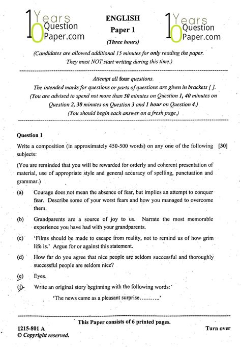 Sample Paper Of English Literature Class 11 Isc Exampless Papers