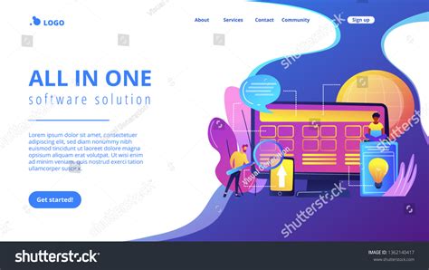 Tiny People Developers Computer Working On Stock Vector Royalty Free
