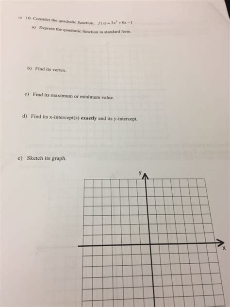 Solved Consider The Quadratic Function F X 3x 2 6x 1