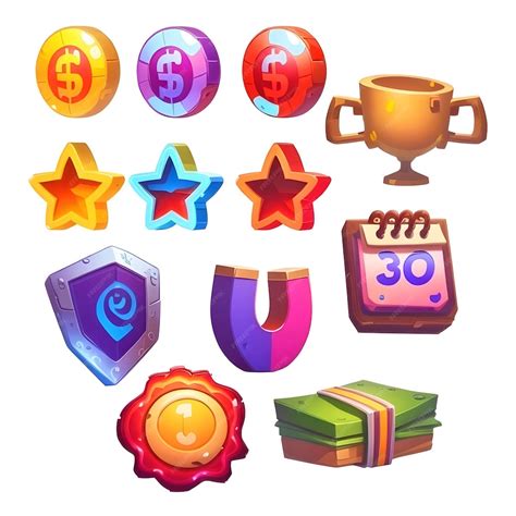 Premium Vector | Game coins stars cup and money