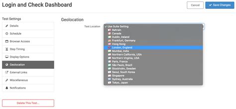 test settings — ghost inspector