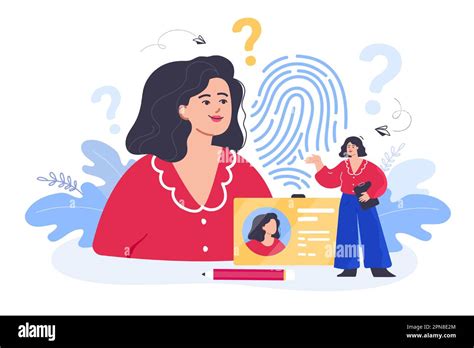 Tiny Woman Standing Near Id Card Flat Vector Illustration Stock Vector