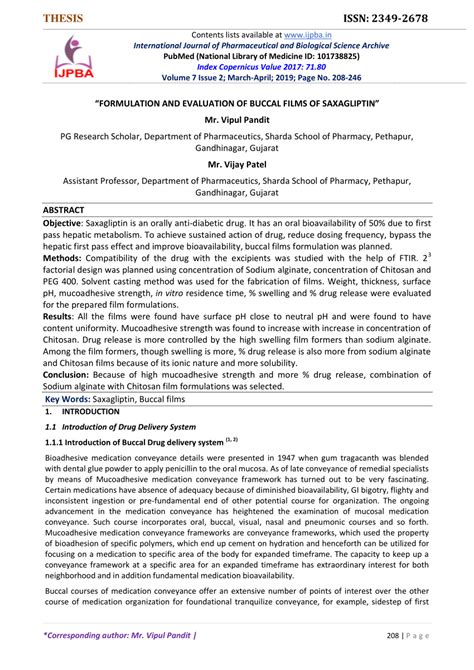 Pdf Formulation And Evaluation Of Buccal Films Of Saxagliptin”