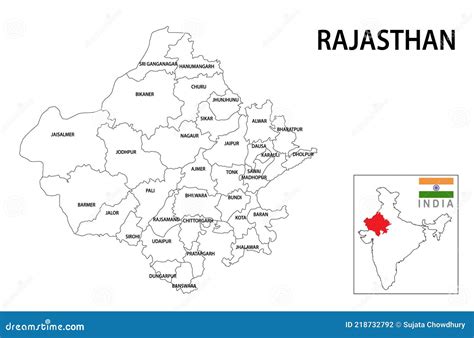 Rajasthan Map. Political And Administrative Map Of Rajasthan With Districts Name. Showing ...