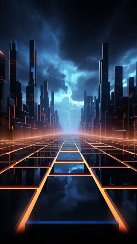 Emptiness Transformed 3d Futuristic Backdrop Merging Darkness With Hi Tech Mystique Stock