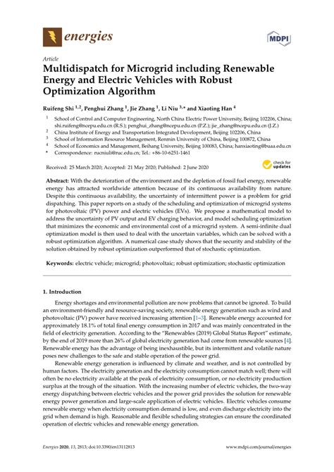 Pdf Multidispatch For Microgrid Including Renewable Energy And Electric Vehicles With Robust