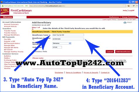 Direct Bank Transfer CIBC AutoTopUp