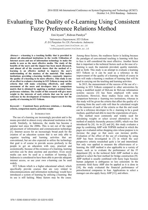 pdf evaluating the quality of e learning using consistent fuzzy