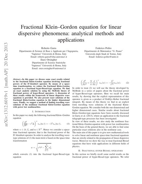 Pdf Fractional Klein Gordon Equation For Linear Dispersive Phenomena