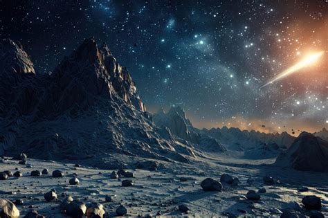 Night Scene Of Comet Asteroid Meteorite Approaching Earth Elements In Image Premium Ai