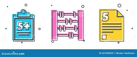 Set Test Or Exam Sheet Abacus And Test Or Exam Sheet Icon Vector Stock Vector Illustration