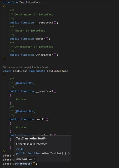 Intelephense Not Inheriting PHPDocs Of PHP Class Constructor From PHP Interface Issue 1382