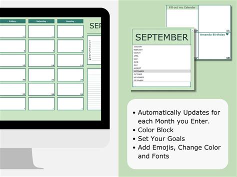 Editable Monthly Calendar Excel Undated Task Planner Customizable Auto Update Weekly Schedule