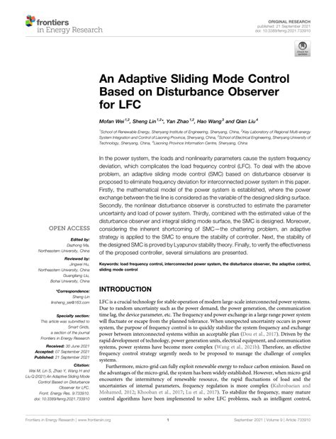 pdf an adaptive sliding mode control based on disturbance observer for lfc
